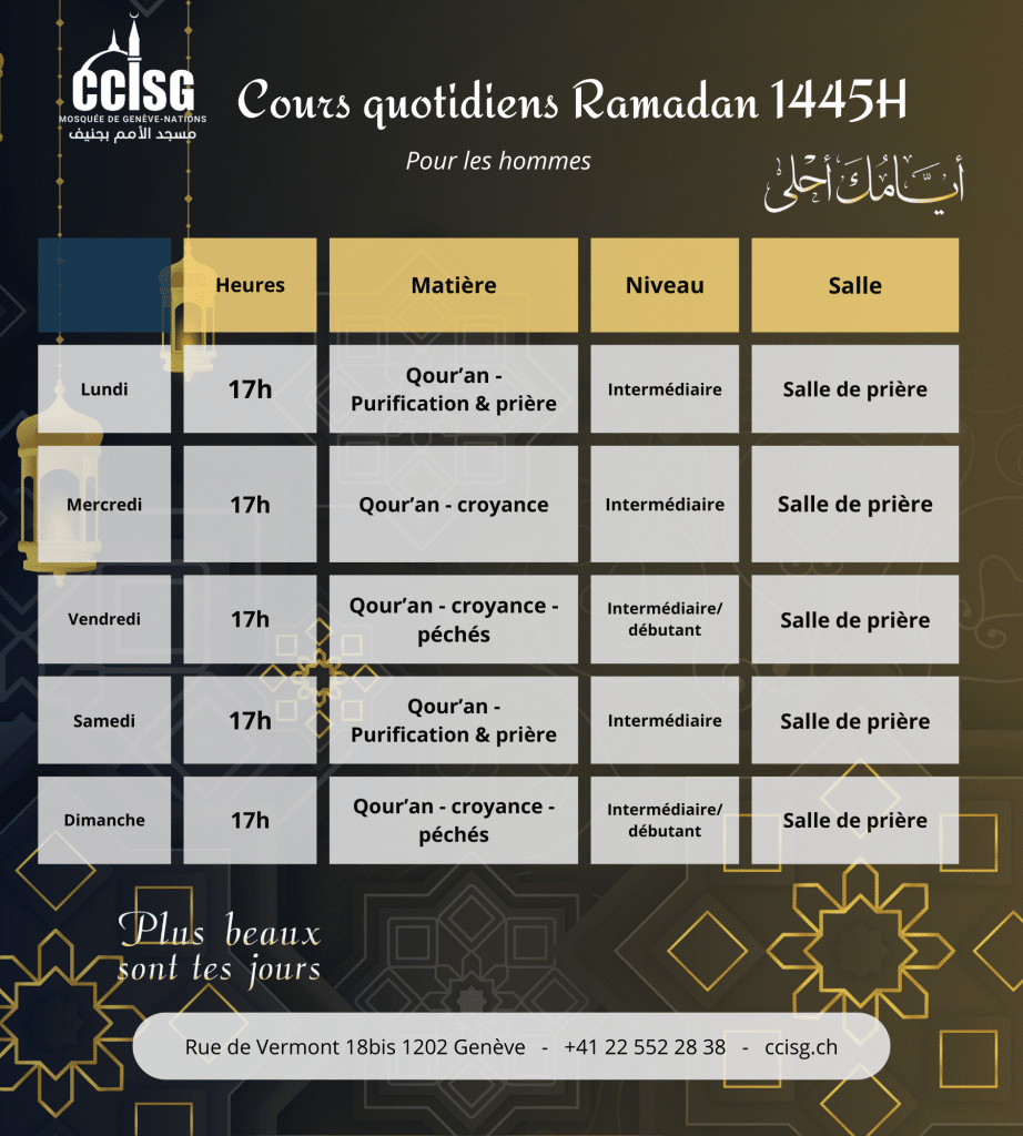 Ramadan: Programme des cours – CCISG | Mosquée de Genève-Nations